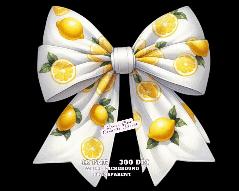Lemon Bow Clipart, Coquette Yellow Ribbon PNG, Cute Watercolor Citrus ...