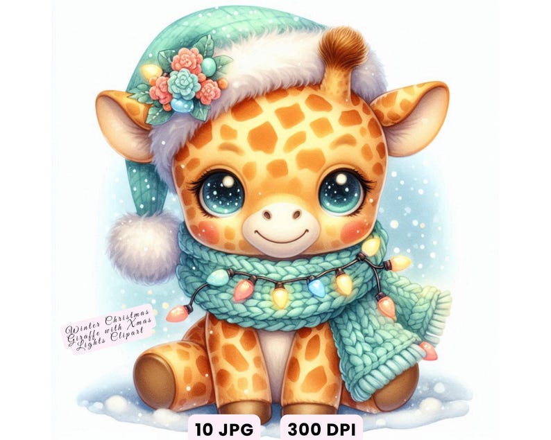 Christmas Giraffe Clipart, Watercolor Holiday Animal Illustration ...
