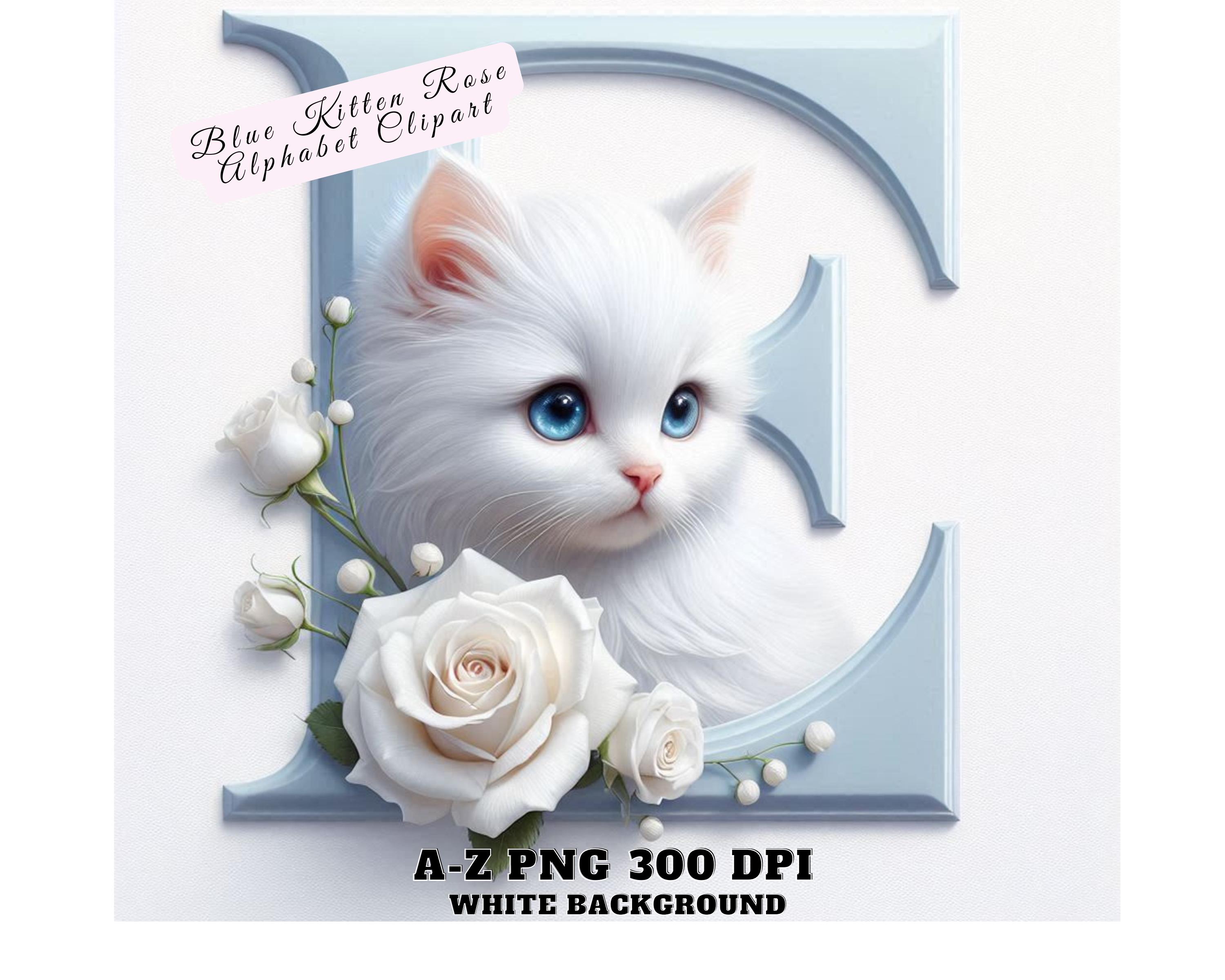Kitten Alphabet Clipart, Blue Kitten Rose Alphabet Clipart, Cat & Rose ...