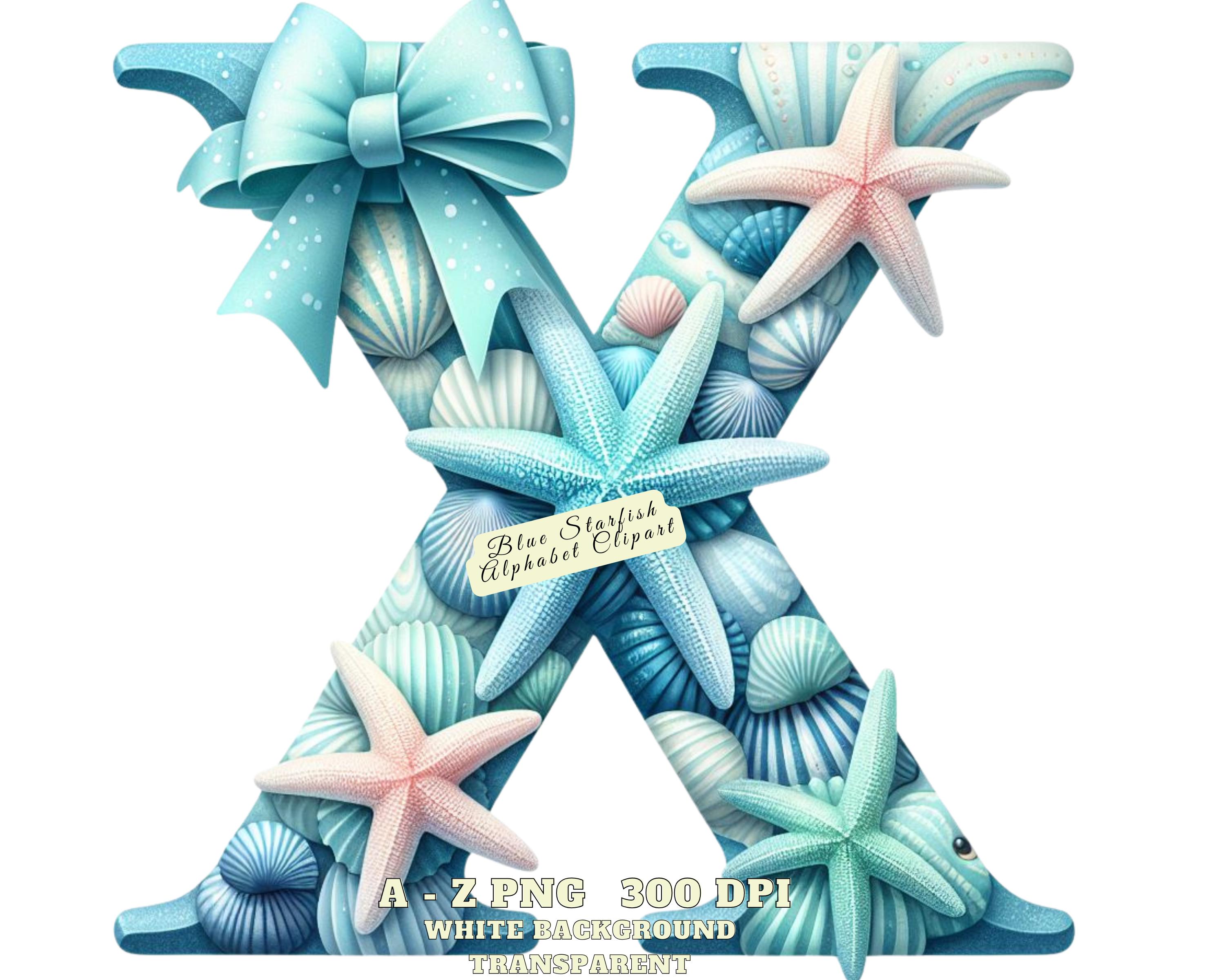 Blue Starfish Alphabet Clipart, Watercolor Ocean-themed Alphabet ...