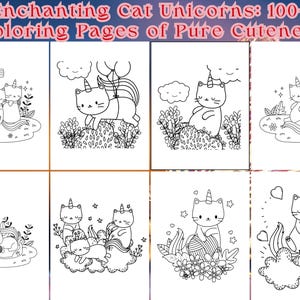 Unicorn Cat Coloring Pages for Kids, Kittycorn Coloring Book, Cute ...