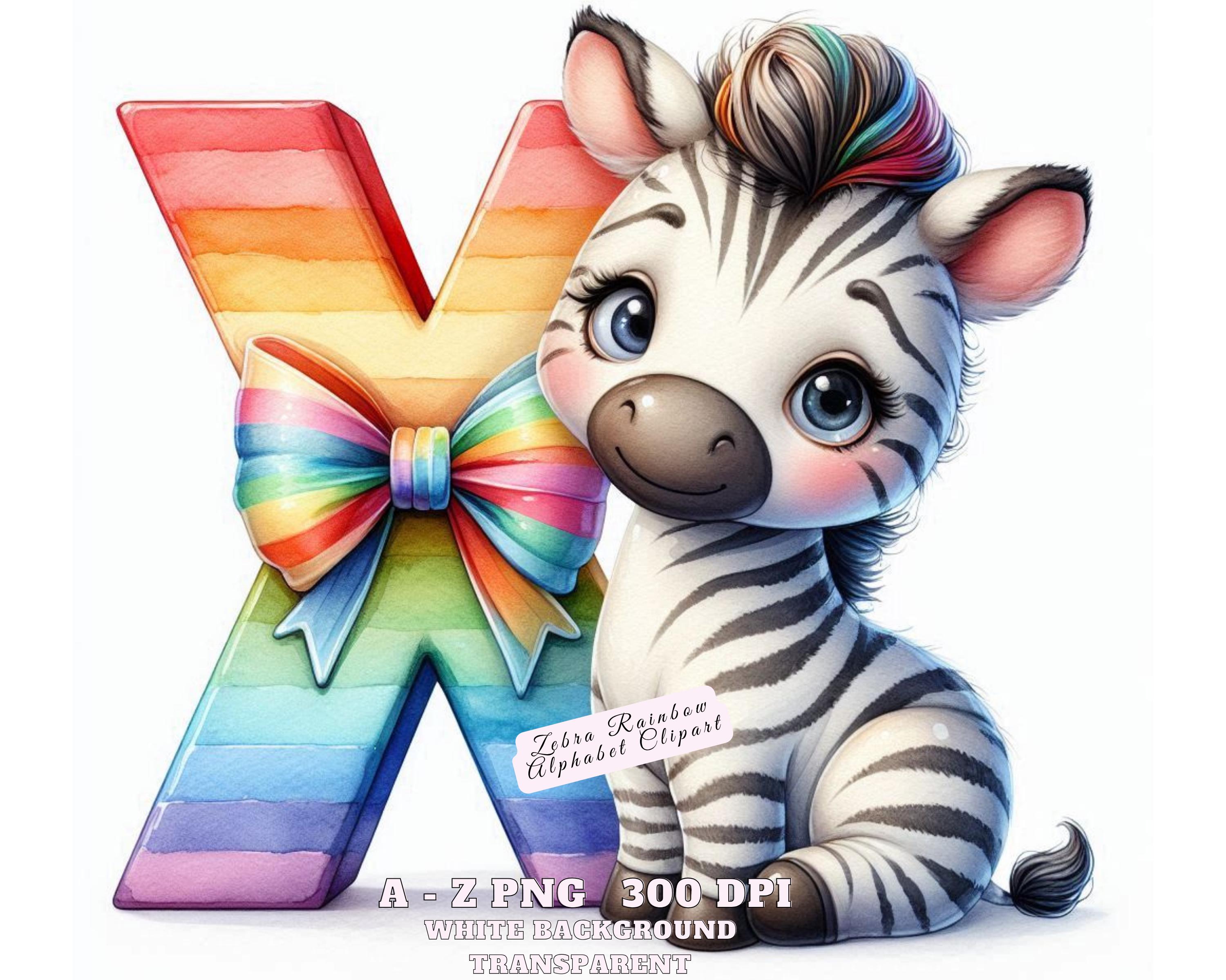 Cute Animal Alphabet Clipart, Rainbow Safari ABC Letters, Zebra Nursery ...