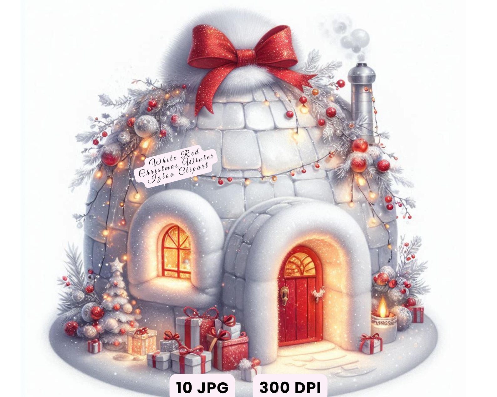 Winter Clipart, Igloo Clipart, Winter Igloo Houses Clipart, White Red ...