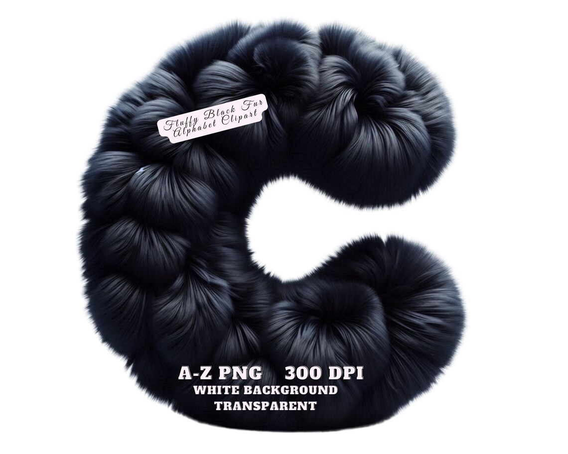 Black Fluffy Alphabet Clipart, Black Fur Letters PNG, Soft Furry Font ...