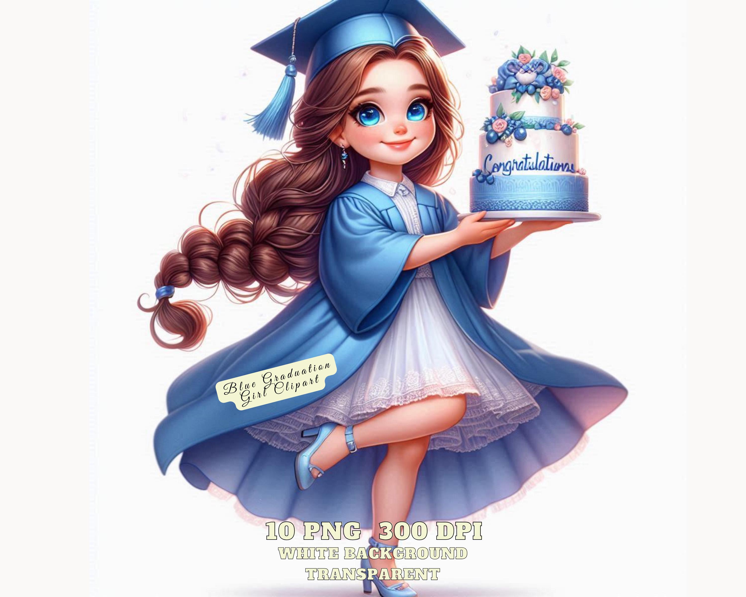 Blue Graduation Girl Clipart PNG, Cute Graduate Digital Download, Class ...