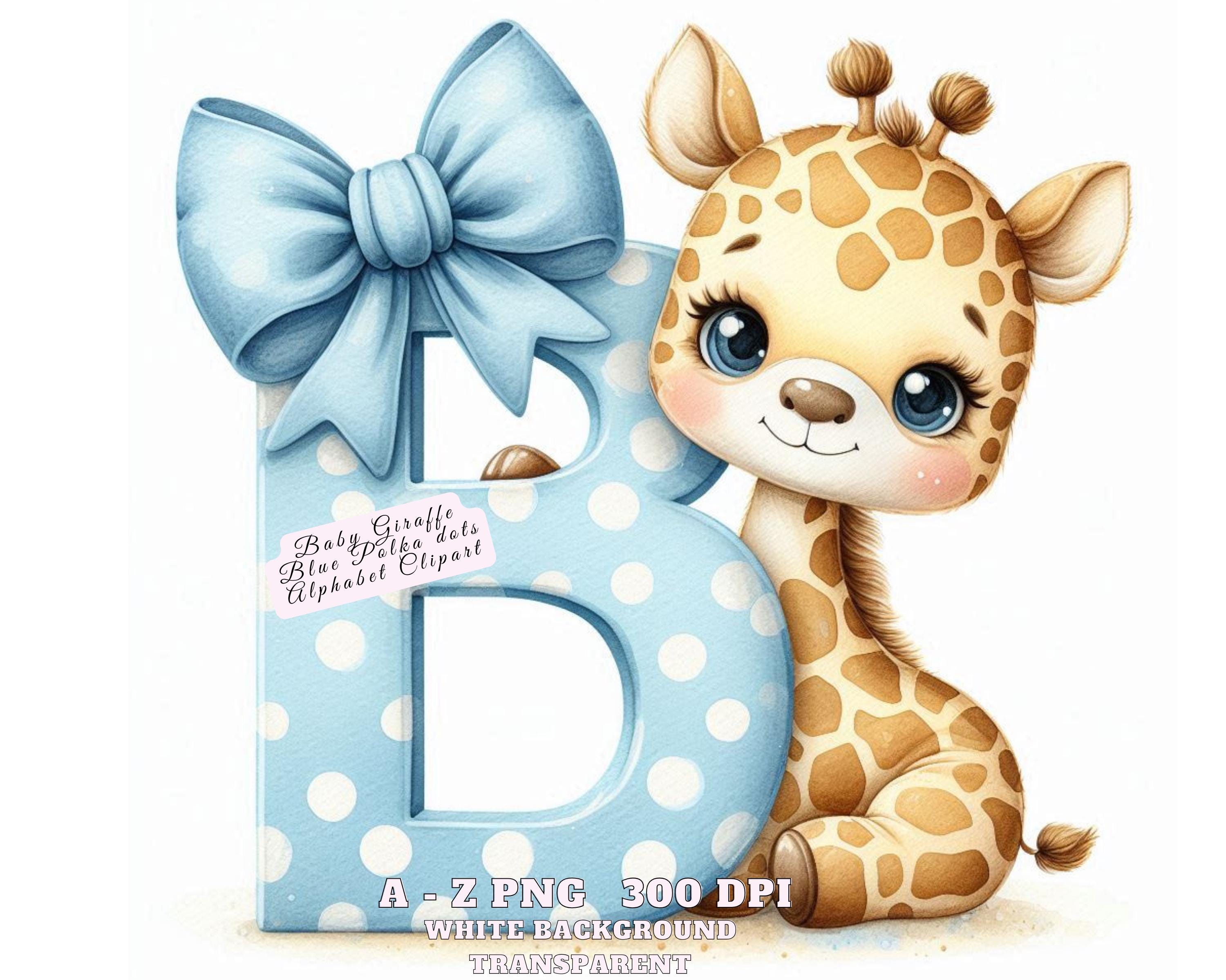 Animal Alphabet PNG, Baby Giraffe Blue Polka Dot Alphabet Clipart A-Z ...
