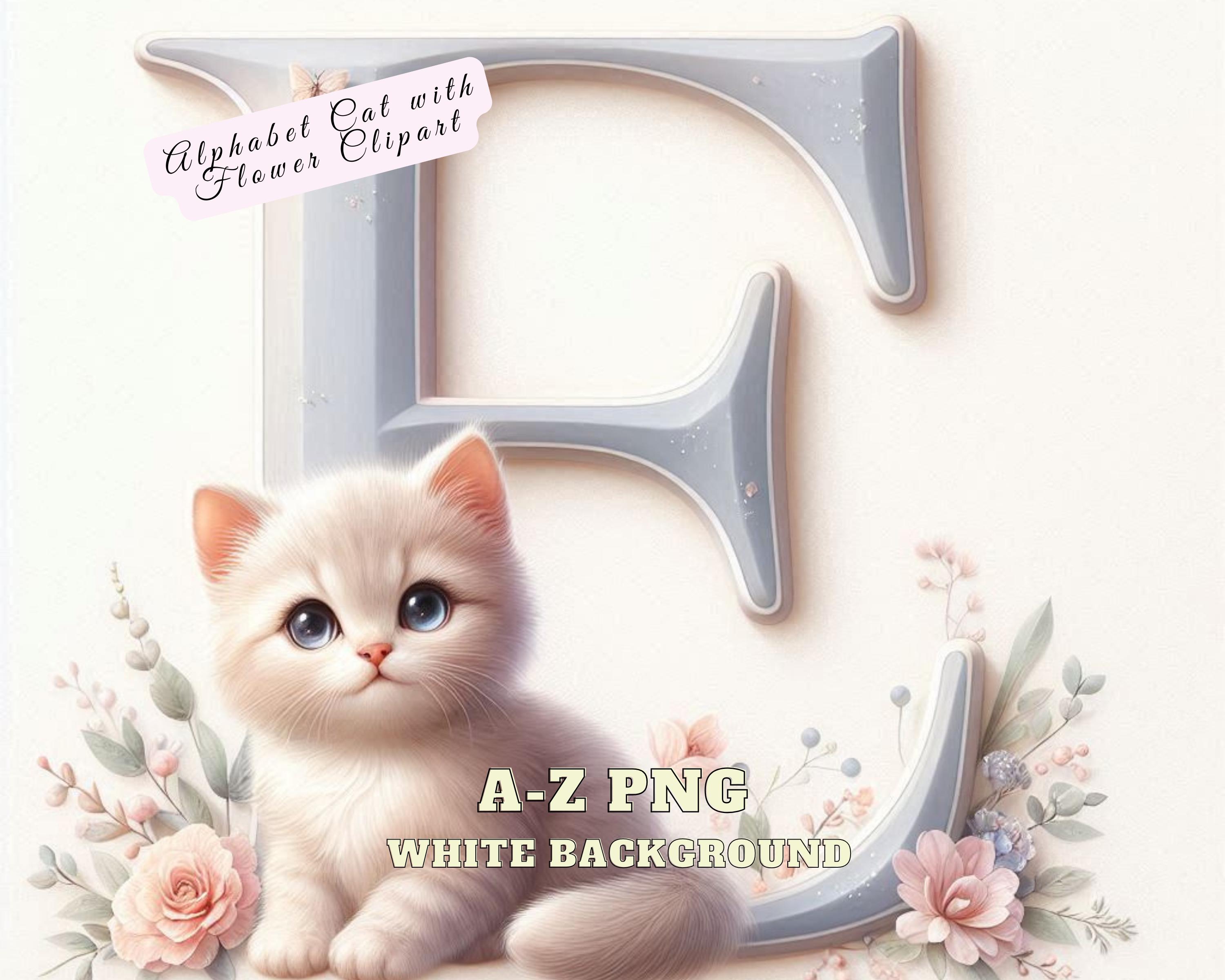 Adorable Cat Letter Alphabet Clipart, Watercolor Floral Kitten Alphabet ...