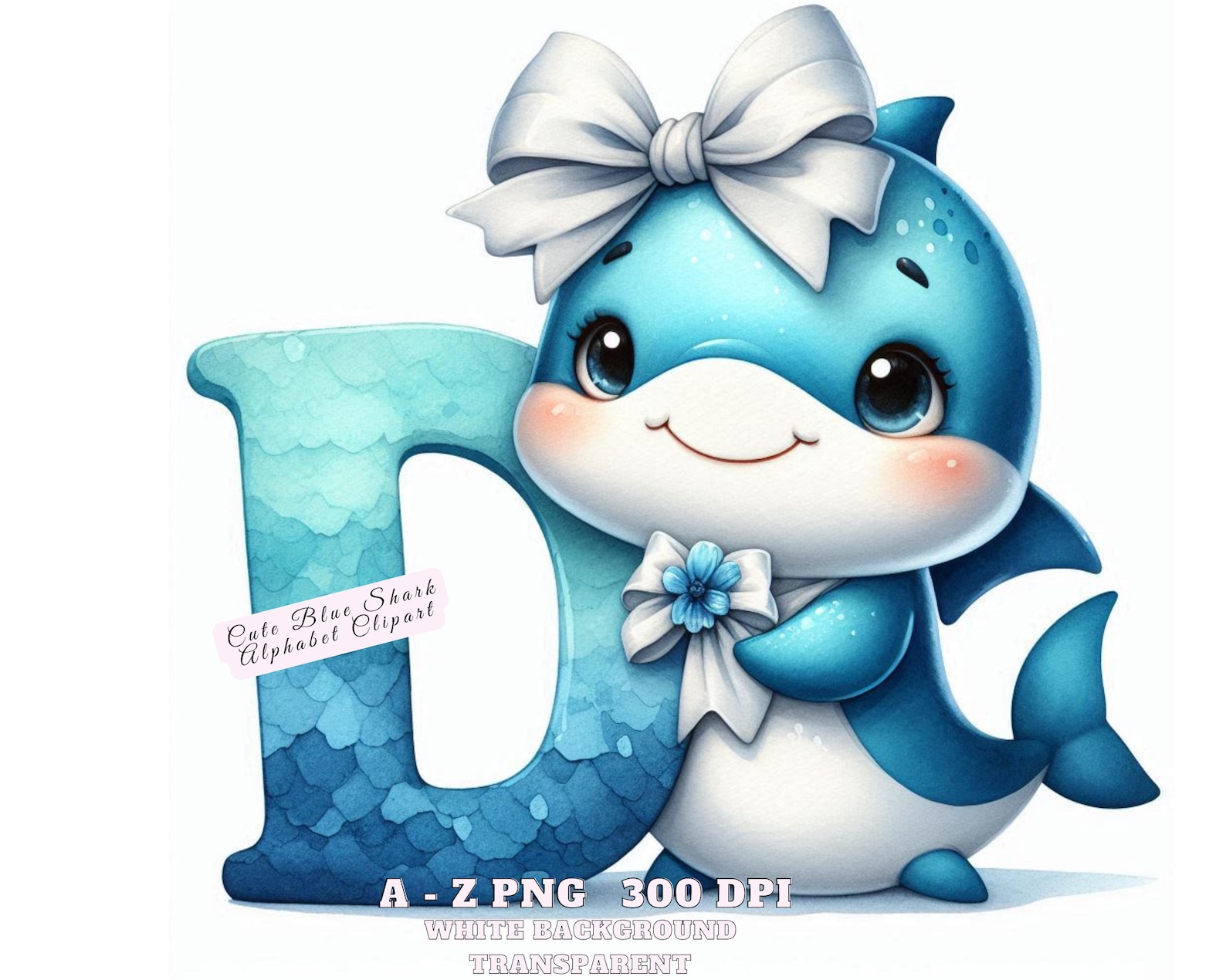 Cute Baby Animals A-Z PNG, Baby Animal Alphabet PNG, Blue Baby Shark ...