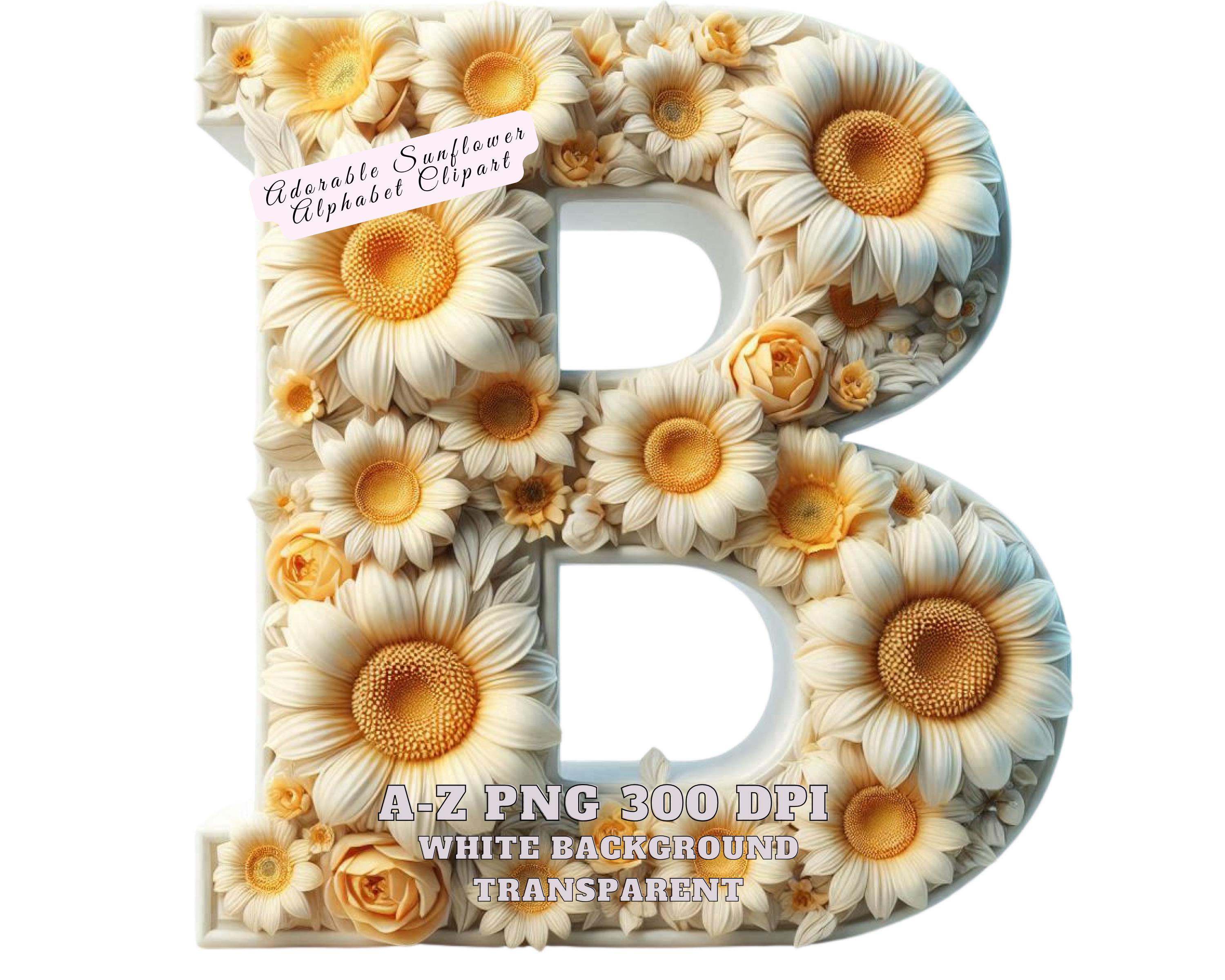Sunflower Alphabet Clipart, Adorable Sunflower Letters PNG, Sunflower ...