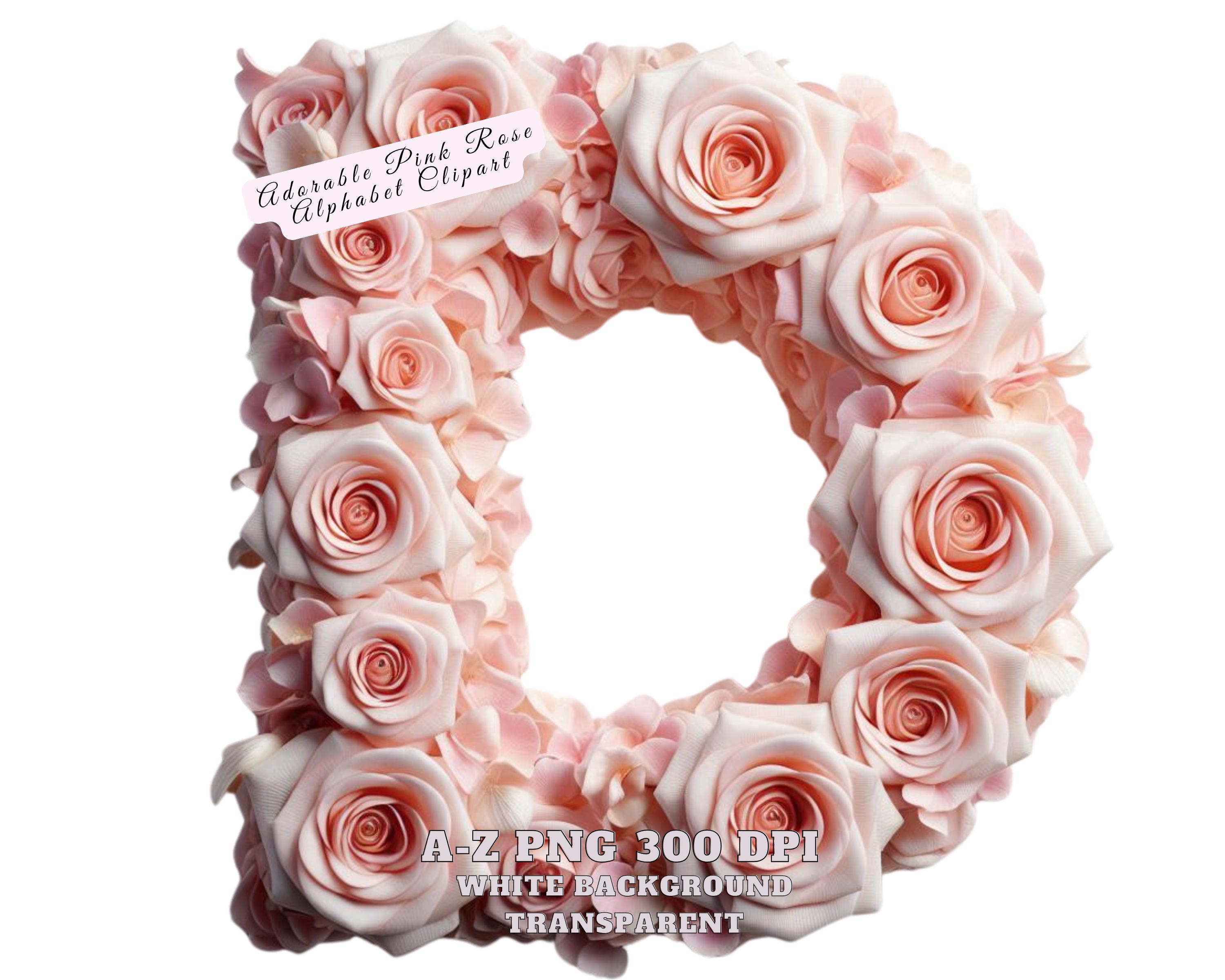 Adorable Pink Rose Alphabet Clipart, Pink Rose PNG Clipart Rose Font ...