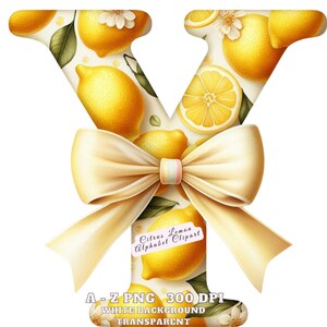 Lemon Alphabet Clipart, Watercolor Citrus Letters PNG, Yellow Summer ...