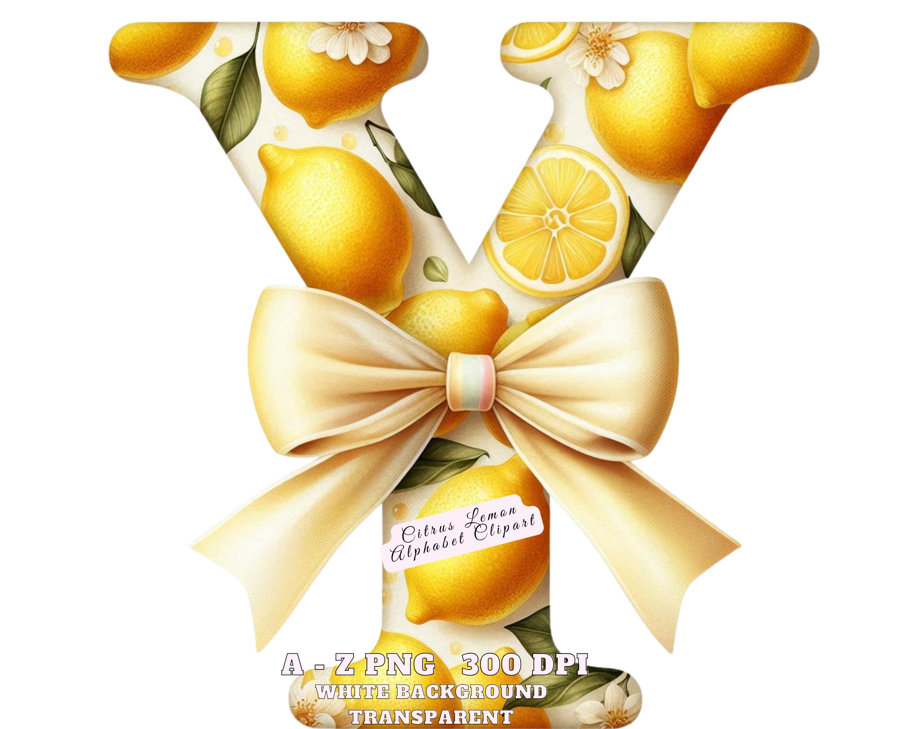 Lemon Alphabet Clipart, Watercolor Citrus Letters PNG, Yellow Summer ...