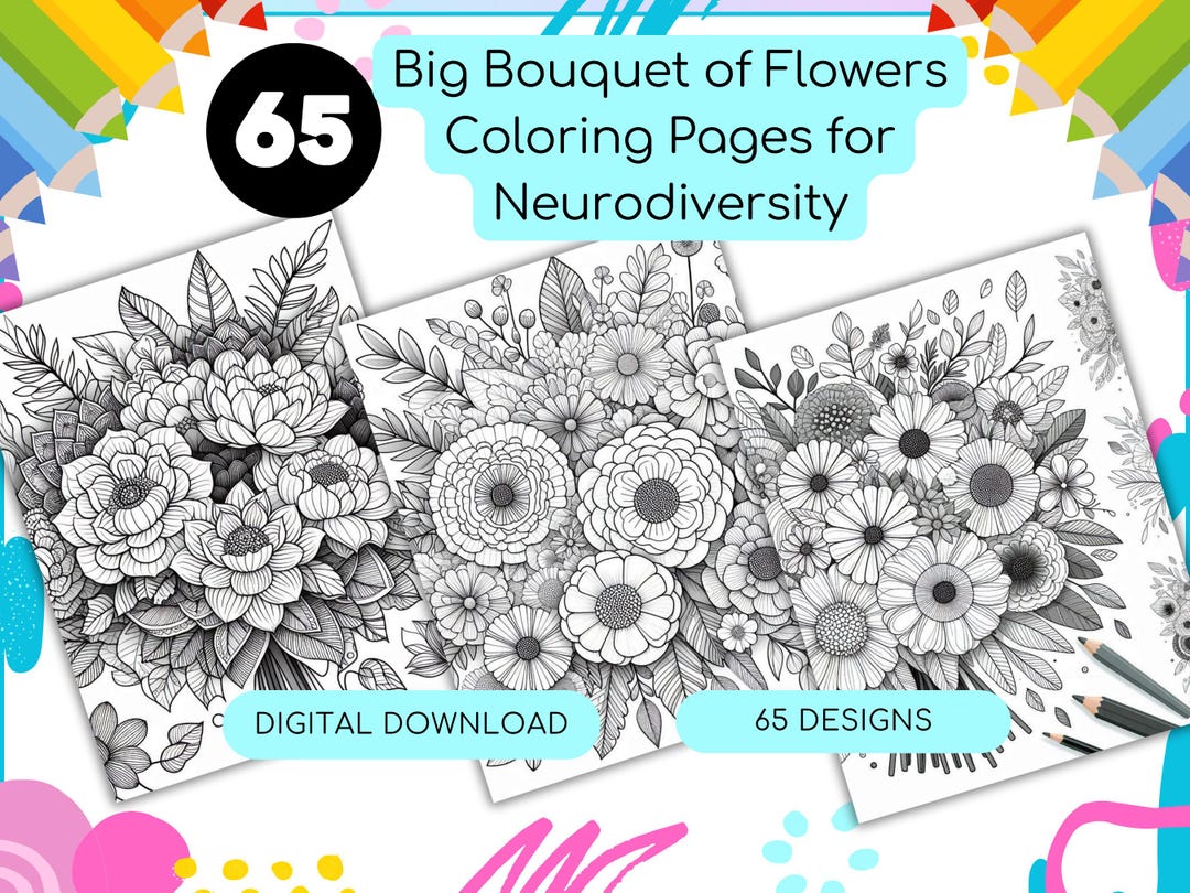 Big Bouquet of Flowers Coloring Pages for Neurodiversity Neurodiverse ...