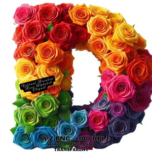 Floral Alphabet Clipart, Rainbow Rose Alphabet Clipart, Watercolor ...