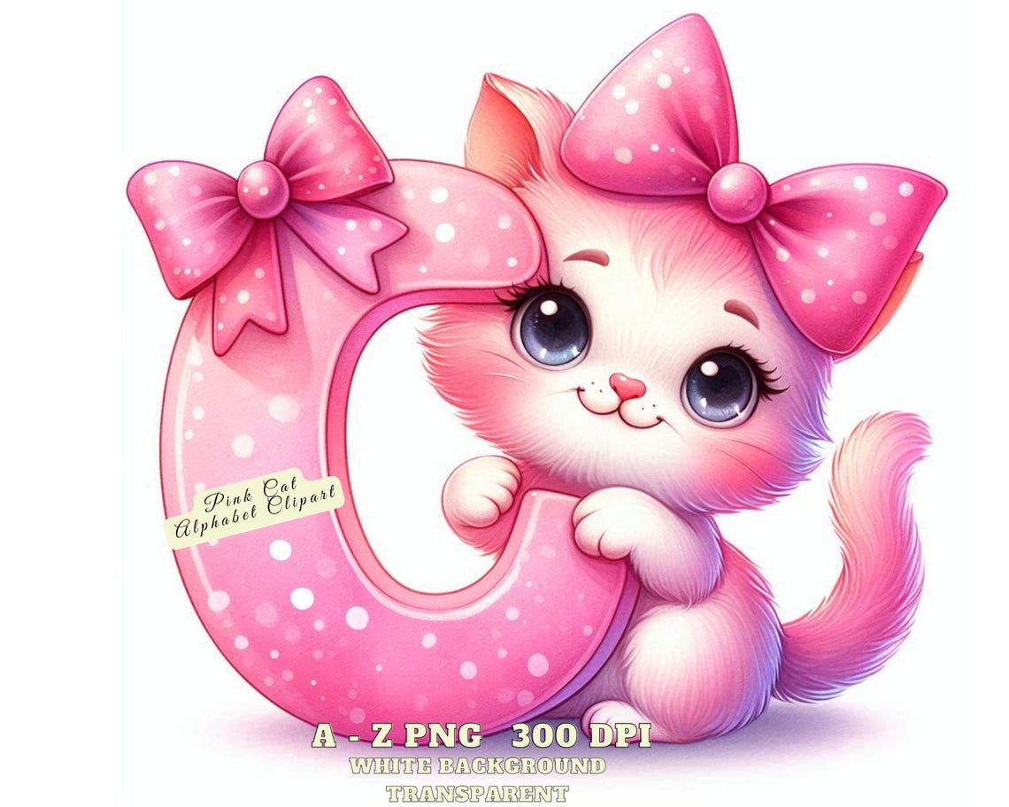 Cat Alphabet FONT PNG, Pink Cat Alphabet Clipart A–Z PNG, Cat Kids ...