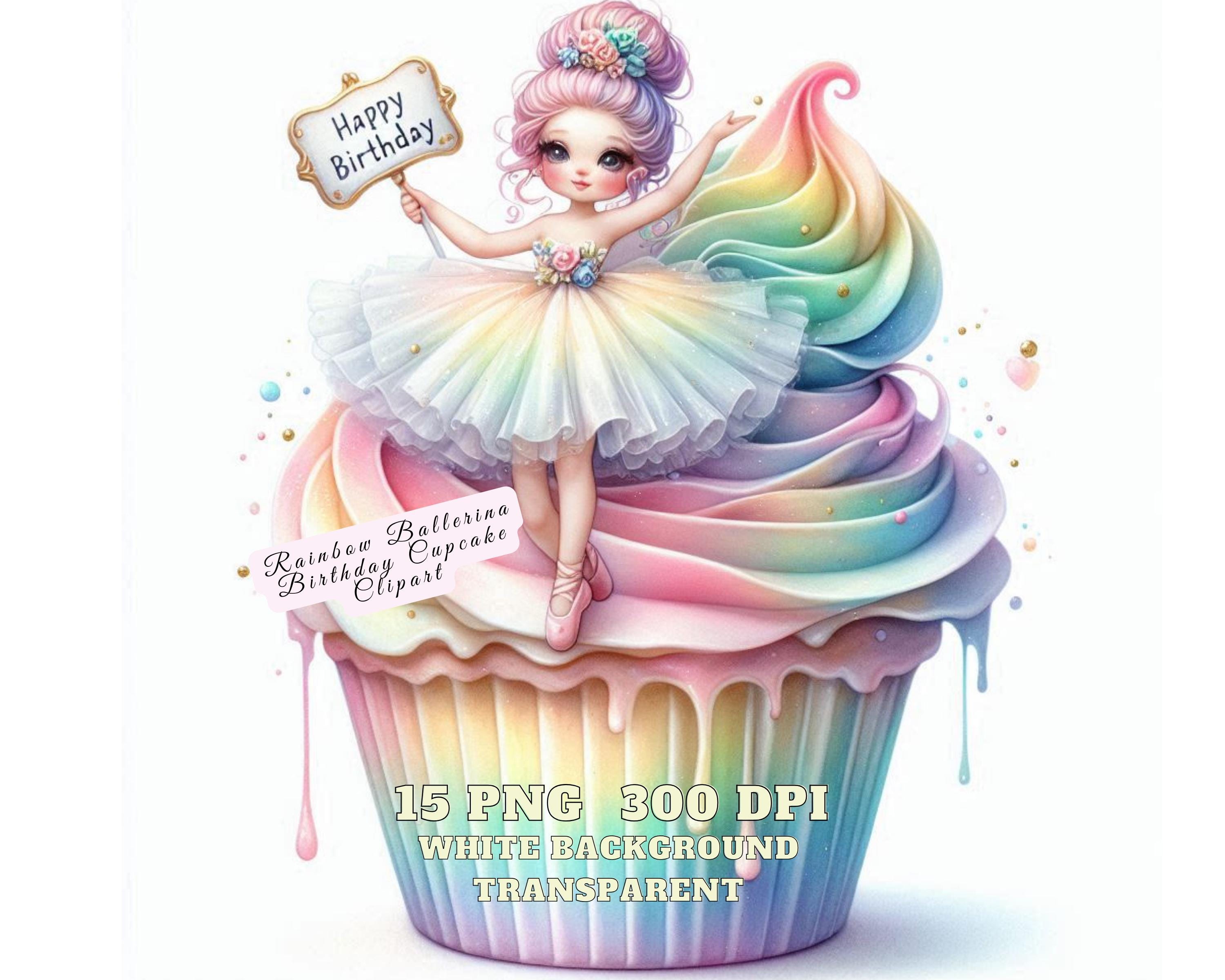 Birthday Cupcake Clipart, Rainbow Ballerina Birthday Cupcake Clipart ...