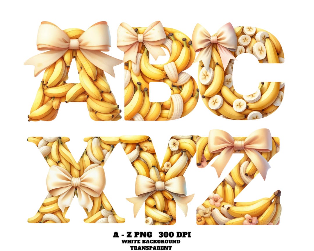 Banana Alphabet Clipart, Banana Letters PNG SVG Clipart Bundle, Banana ...