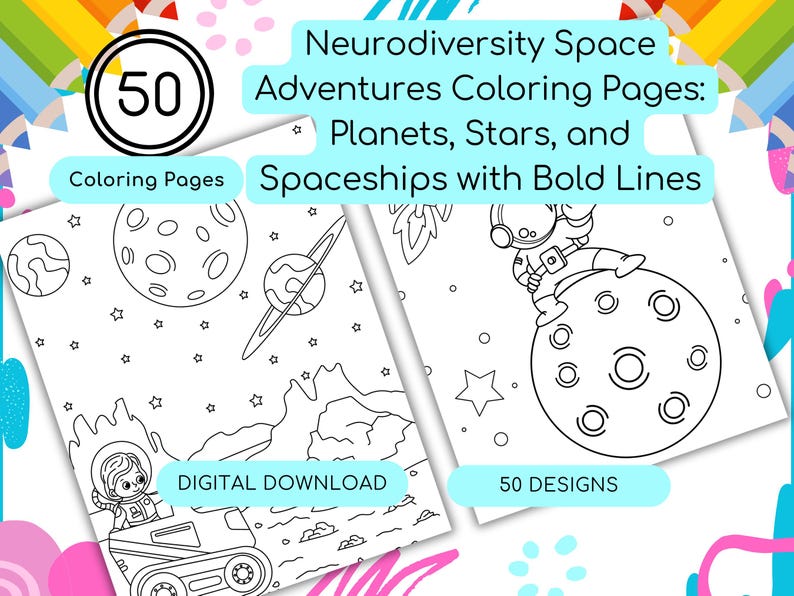 Neurodiversity Space Adventures Coloring Pages, Planets, Stars, and ...