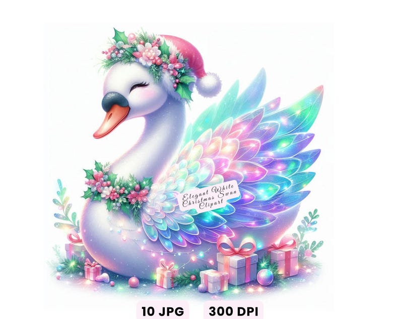 Swan Clipart, Elegant White Christmas Swan Clipart, Festive Winter ...