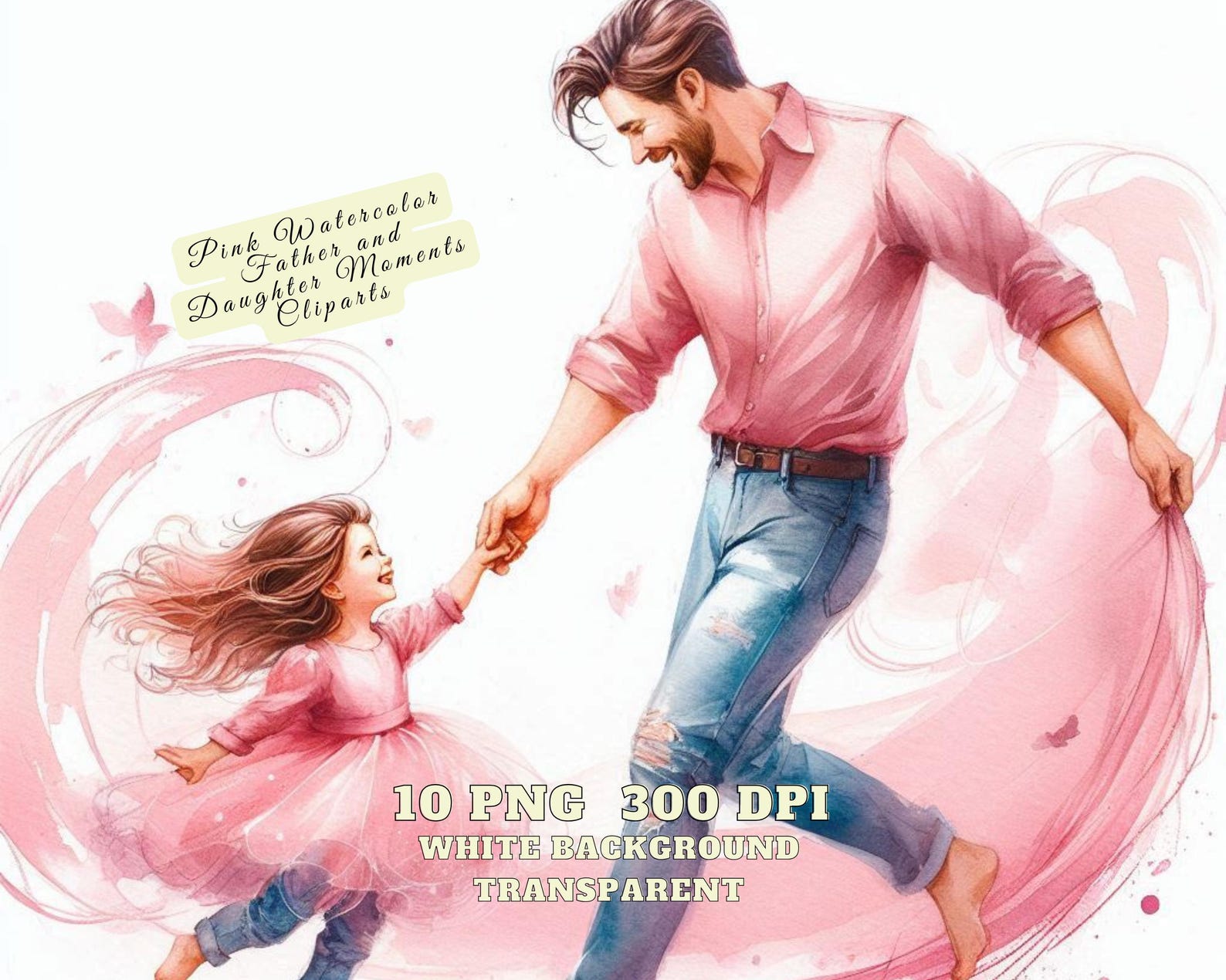 Father's Day Clipart, Pink Watercolor Father and Daughter Moments ...