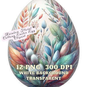 Rainbow Easter Egg Clipart, 12 Bundle of Rainbow Floral Cottony Easter ...