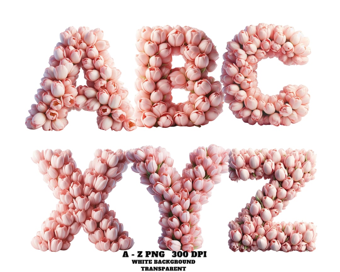 Floral Alphabet Clipart, Pink Tulip Alphabet Clipart, Watercolor Floral ...