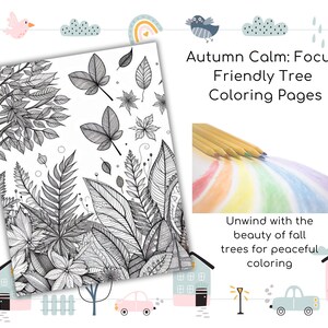 50 Autumn Leaves & Trees Coloring Pages for Neurodiverse for All Ages ...