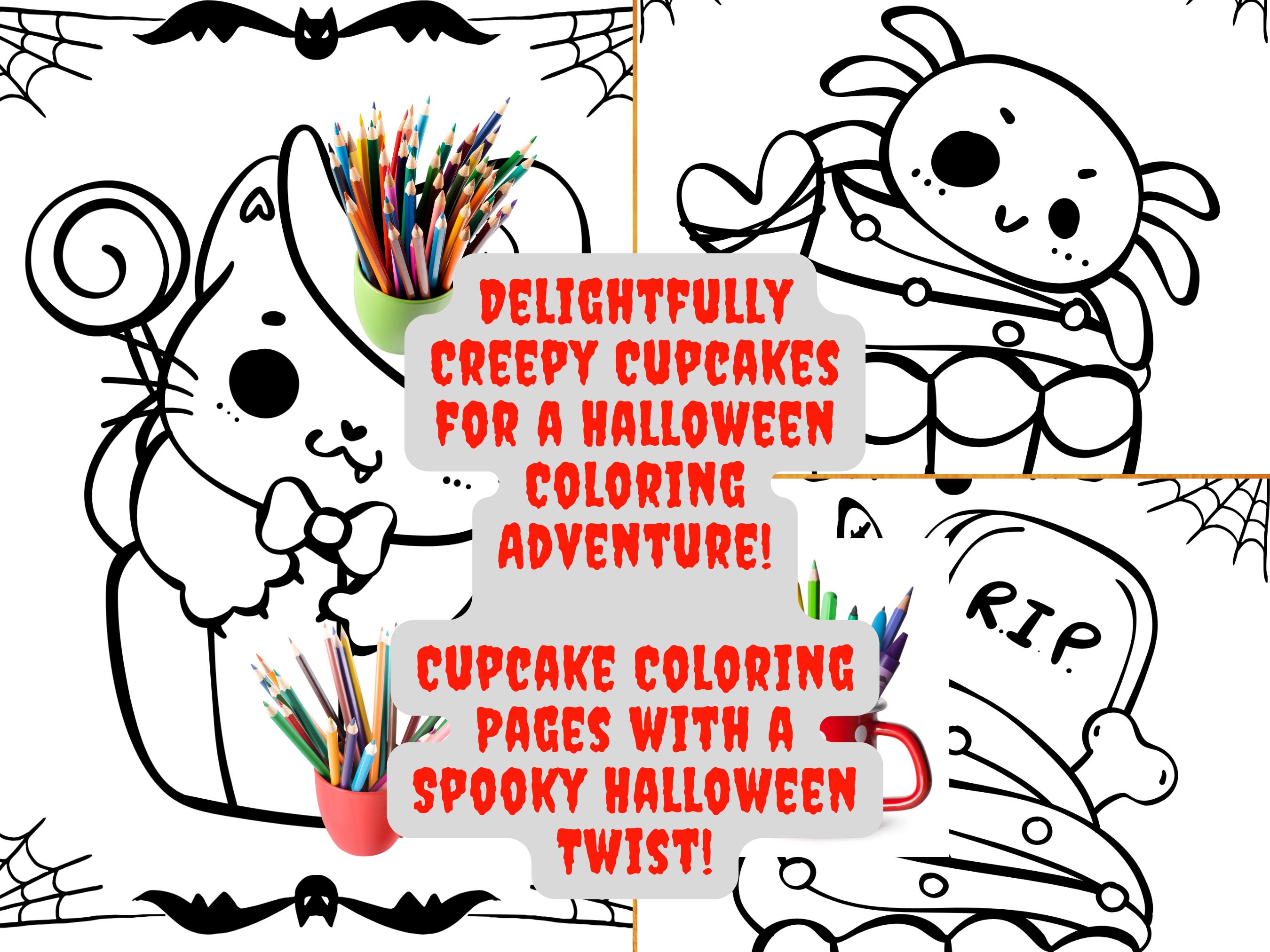 Spooky Halloween Cupcakes Coloring Pages, Creepy Cute Cupcake Coloring ...
