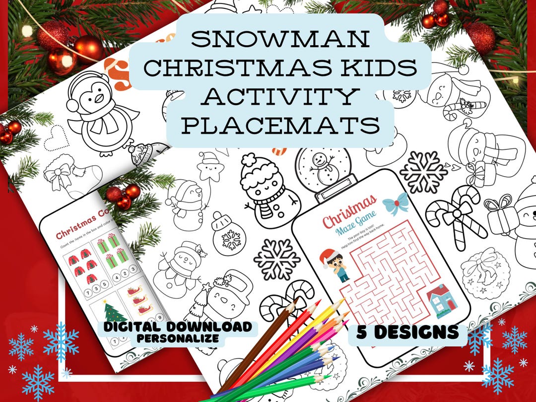 Snowman Christmas Kids Activity Placemat, Christmas Activity Placemat ...