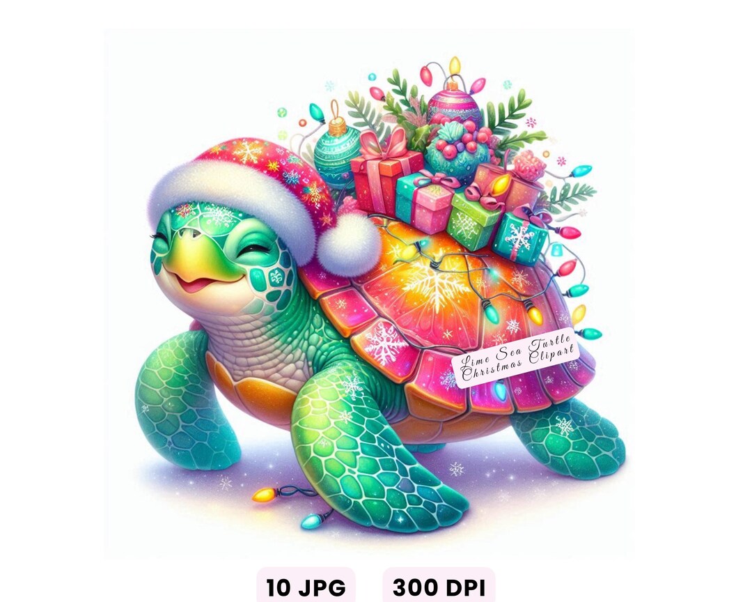 Winter Christmas Animal Clipart, Lime Sea Turtle Clip Art, Christmas ...