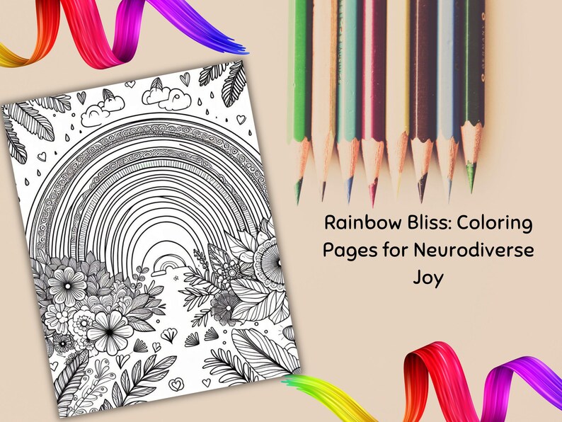 Rainbow Coloring Pages for Neurodiversity Therapeutic & Mindful Art for ...
