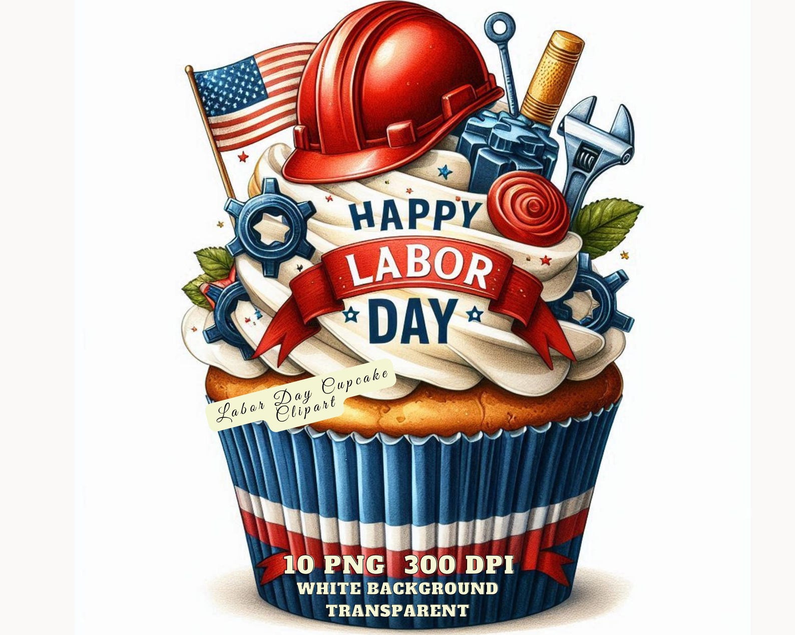 Labor Day Cupcake Clipart, Happy Labor Day Clipart Bundle, Watercolor ...