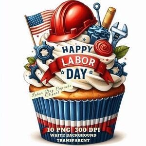 Labor Day Cupcake Clipart, Happy Labor Day Clipart Bundle, Watercolor ...