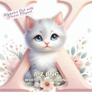 Adorable Cat Letter Alphabet Clipart, Watercolor Floral Kitten Alphabet ...