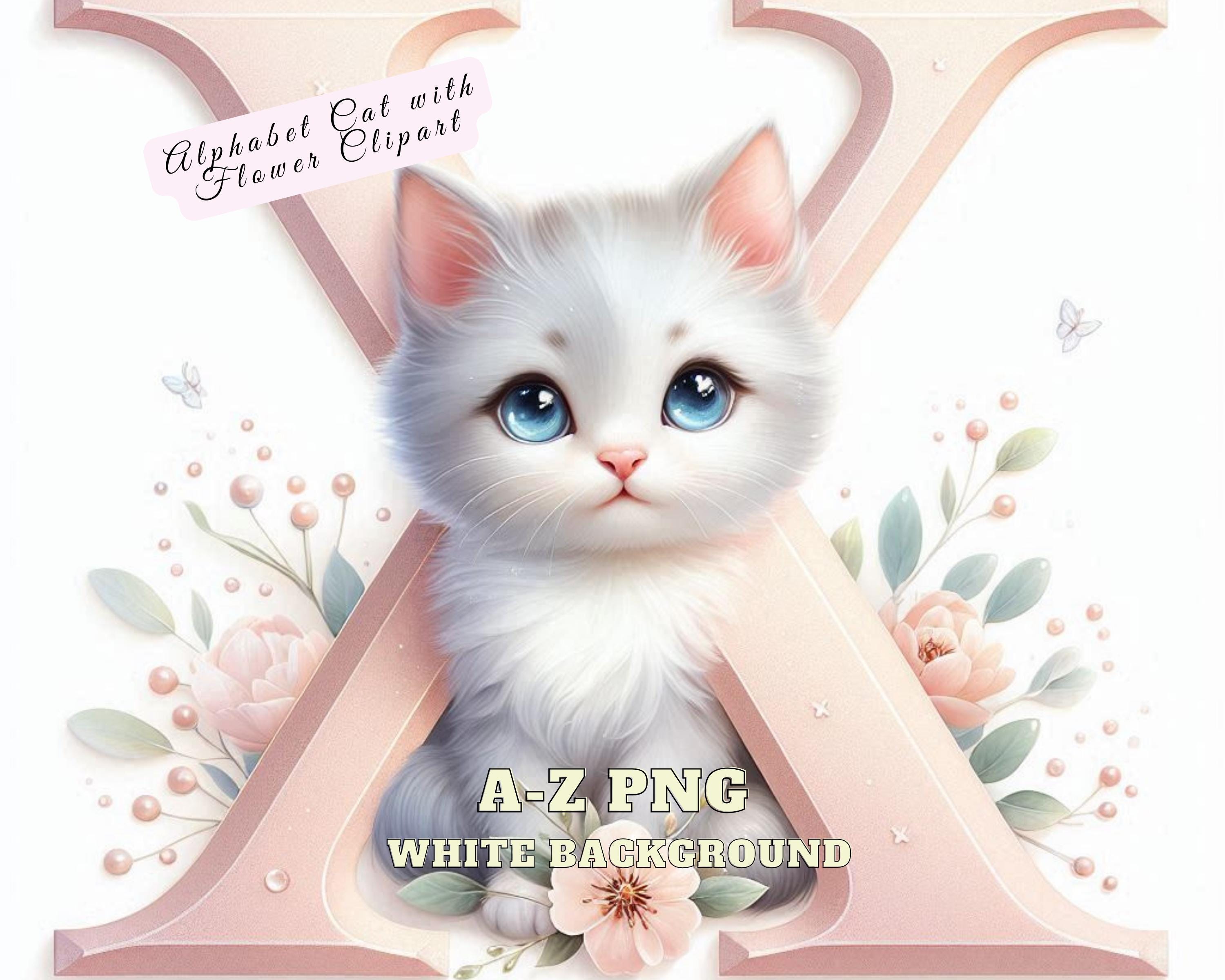 Adorable Cat Letter Alphabet Clipart, Watercolor Floral Kitten Alphabet ...