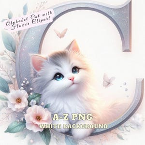 Adorable Cat Letter Alphabet Clipart, Watercolor Floral Kitten Alphabet ...