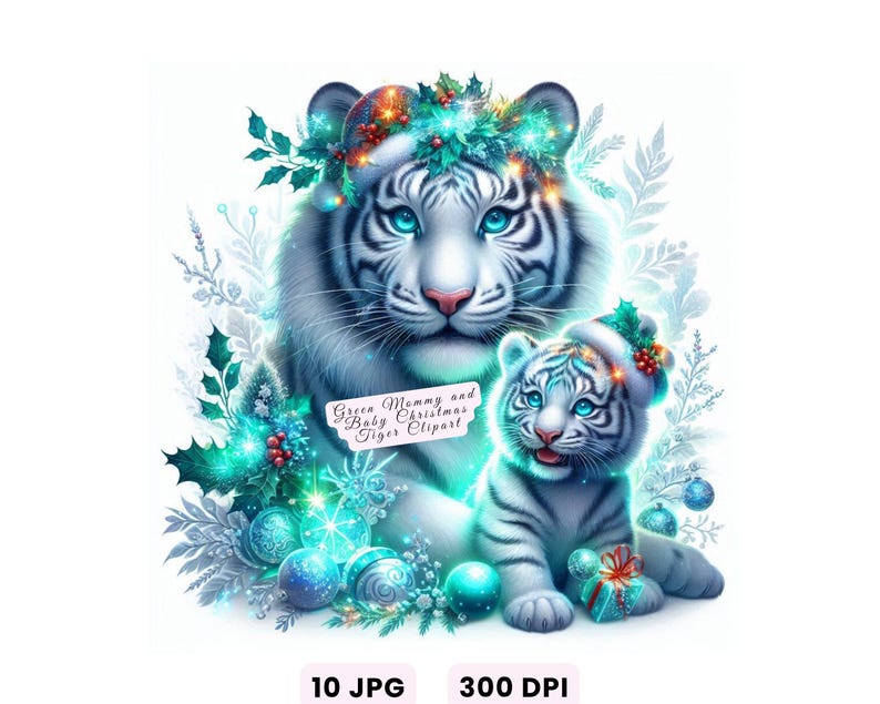 Christmas Tiger Clipart, 10 Winter Christmas Mommy and Baby Clipart ...