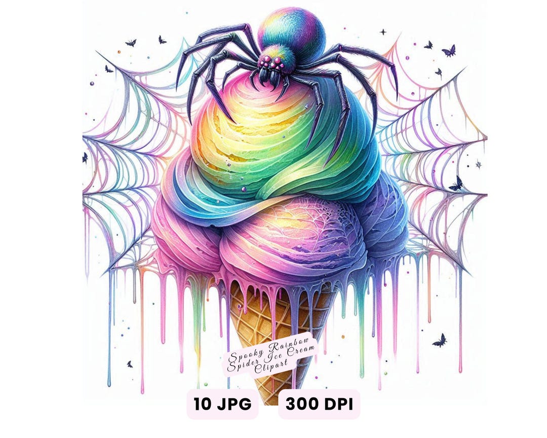 Spooky Ice Cream Dessert, 10 Halloween Rainbow Spider Ice Cream Clipart ...