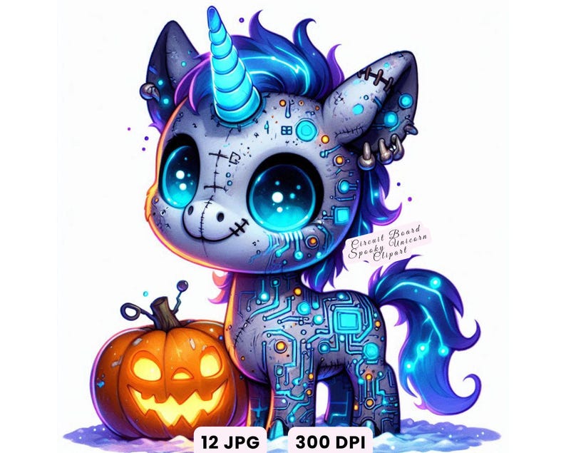 Spooky Cute Unicorn Clipart, Spooky Tech Pattern JPG, Creepy Cute ...