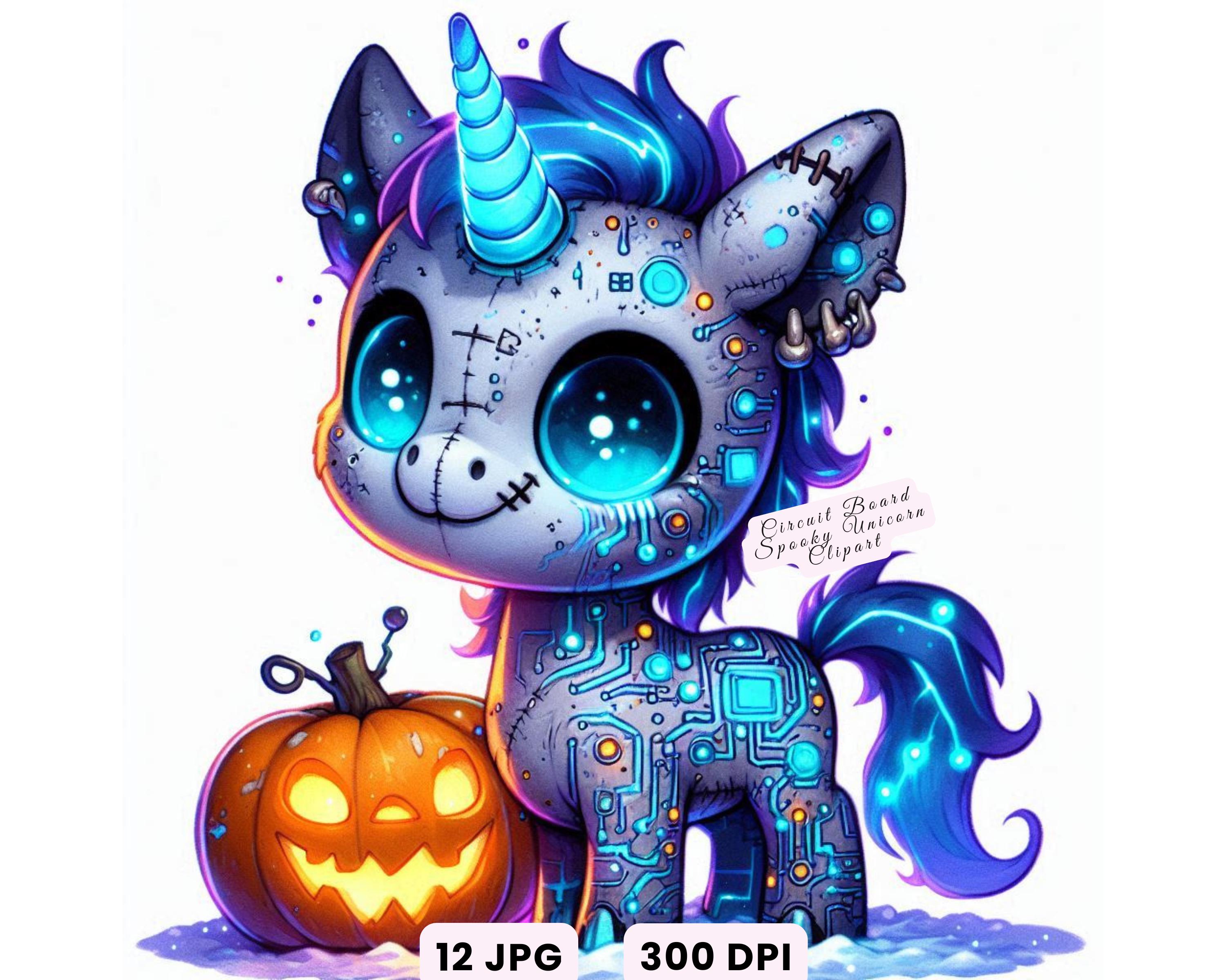 Spooky Cute Unicorn Clipart, Spooky Tech Pattern JPG, Creepy Cute ...