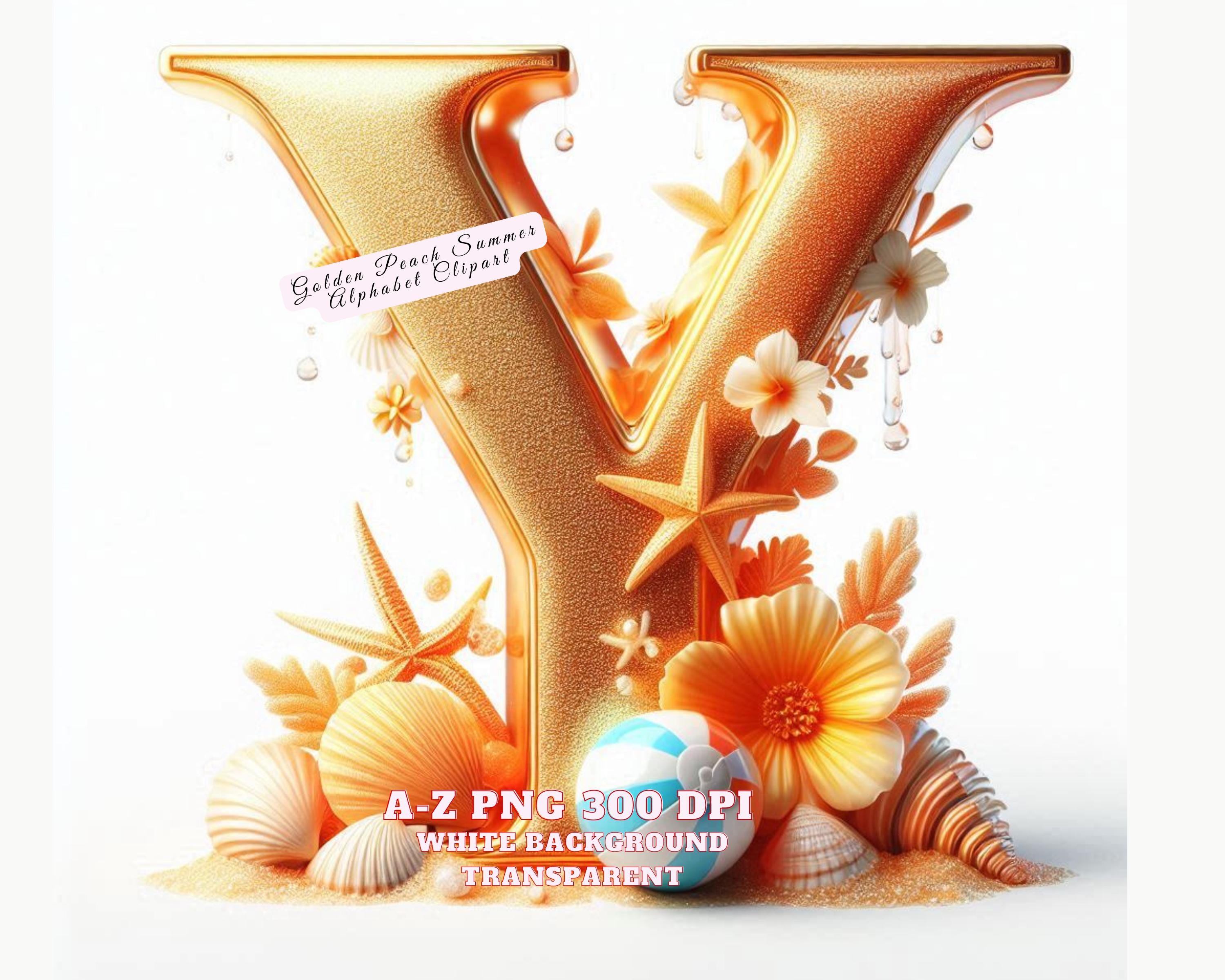 Summer Alphabet Clipart, Golden Peach Watercolor Alphabet Clipart ...
