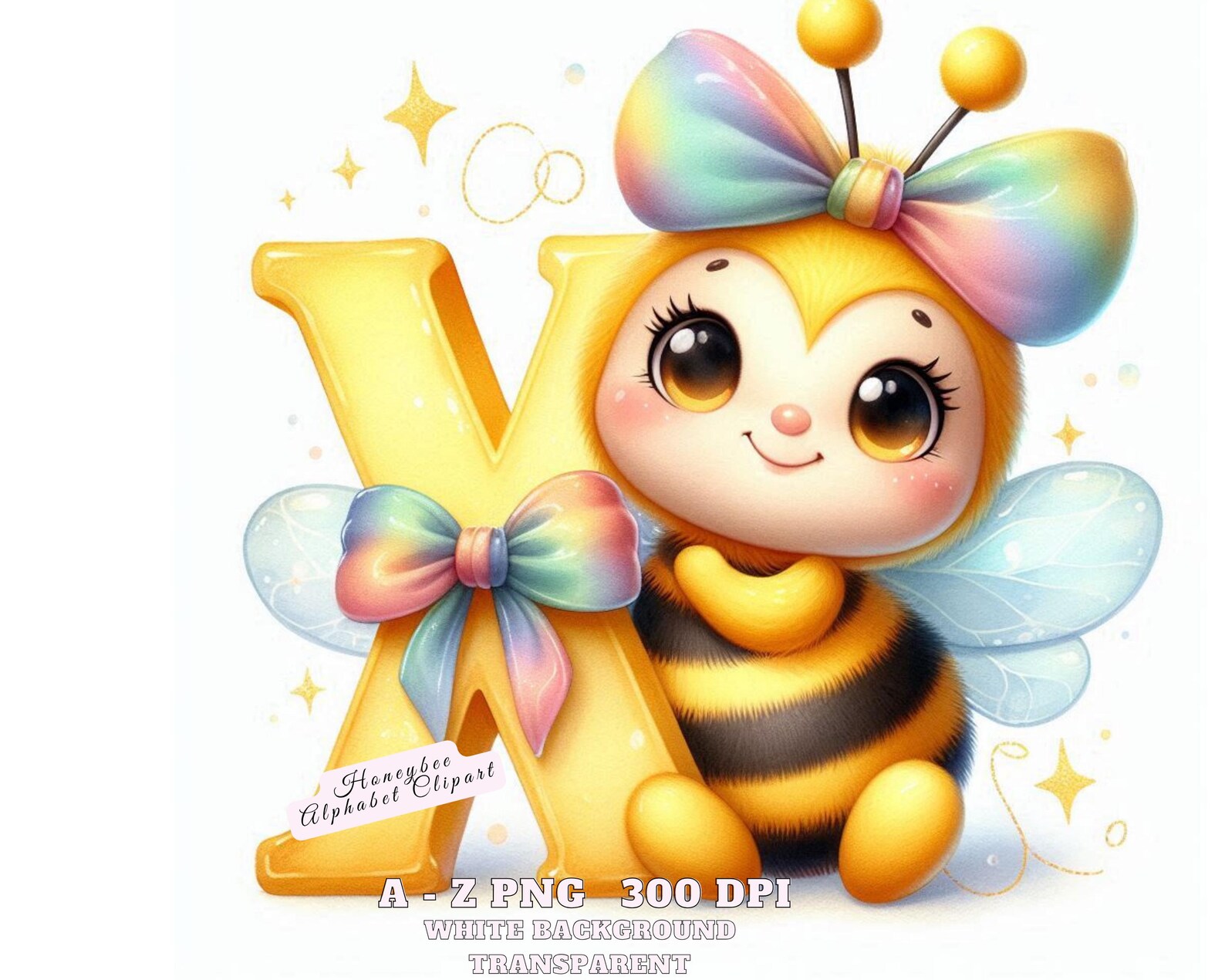 Watercolor Cute Honey Bee Alphabet Clipart, Honey Bee Alphabet, Bee ...