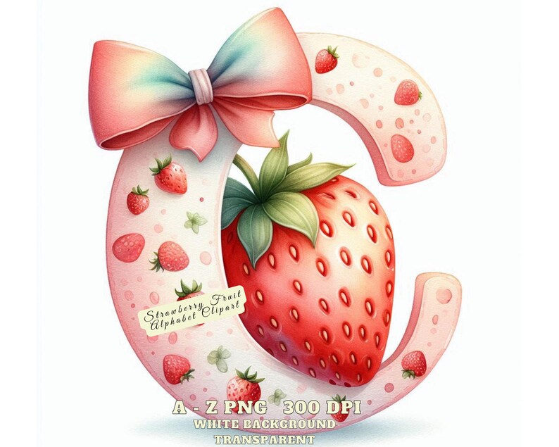Strawberry Alphabets Clipart, PNG Digital Clip Art, Strawberry Letters ...