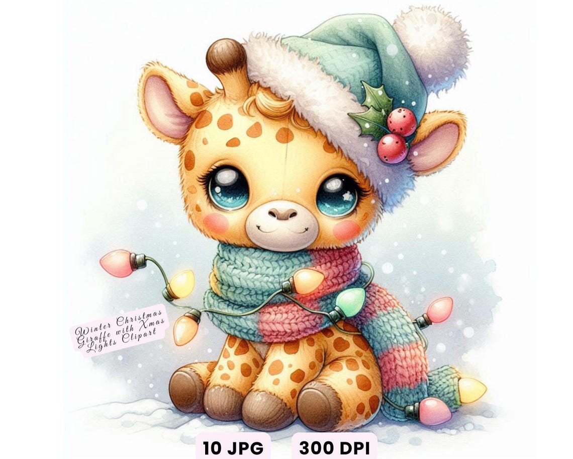 Christmas Giraffe Clipart, Watercolor Holiday Animal Illustration ...