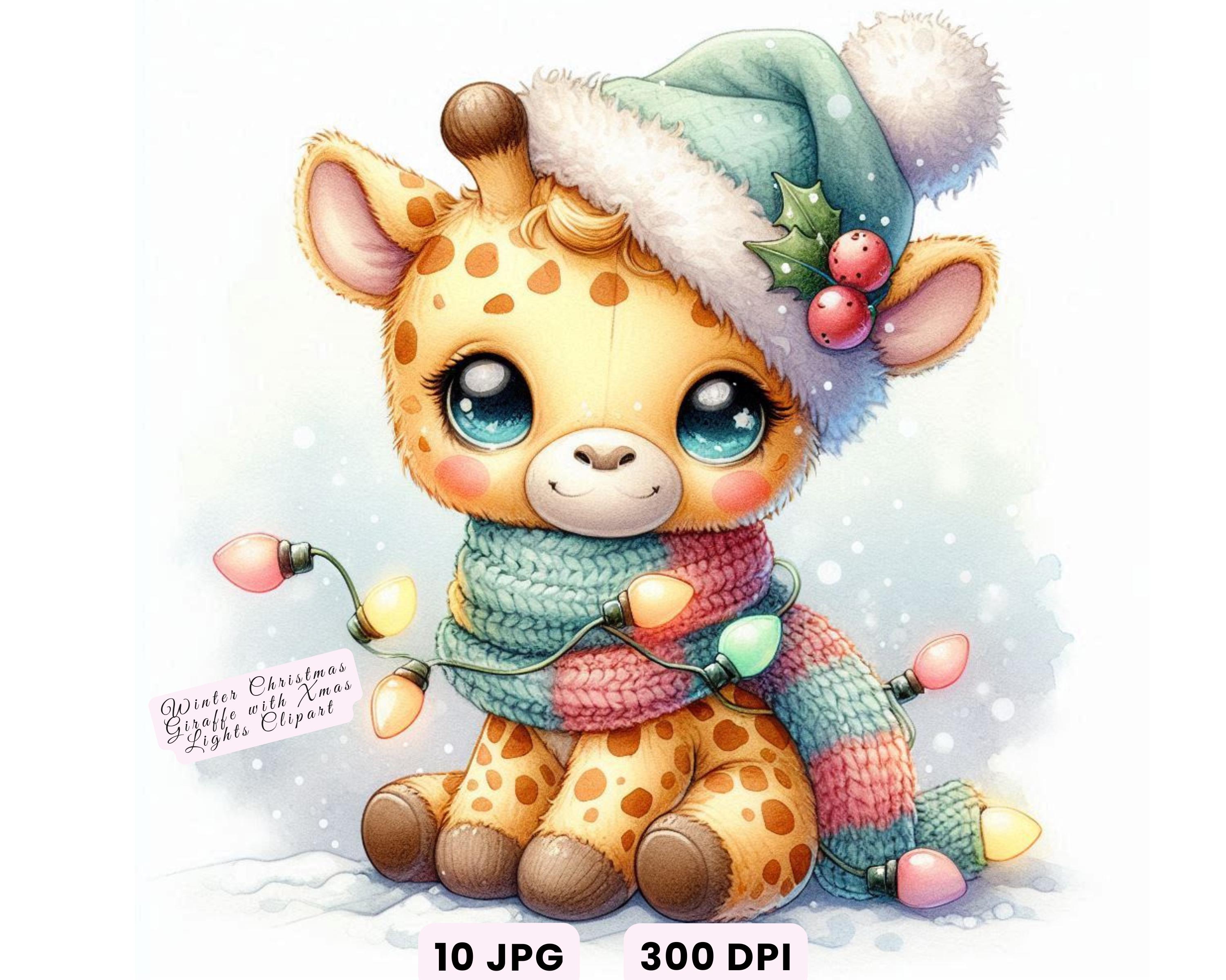 Christmas Giraffe Clipart, Watercolor Holiday Animal Illustration ...