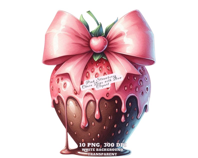 Watercolor Chocolate Covered Pink Strawberries Clipart, Romantic ...