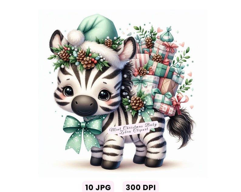 Baby Zebra Christmas Clipart PNG, 10 Cute Safari Animals in Santa Hats ...
