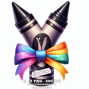 Black Crayons Alphabet Clipart, Watercolor Crayon Letters A-Z PNG, Back ...