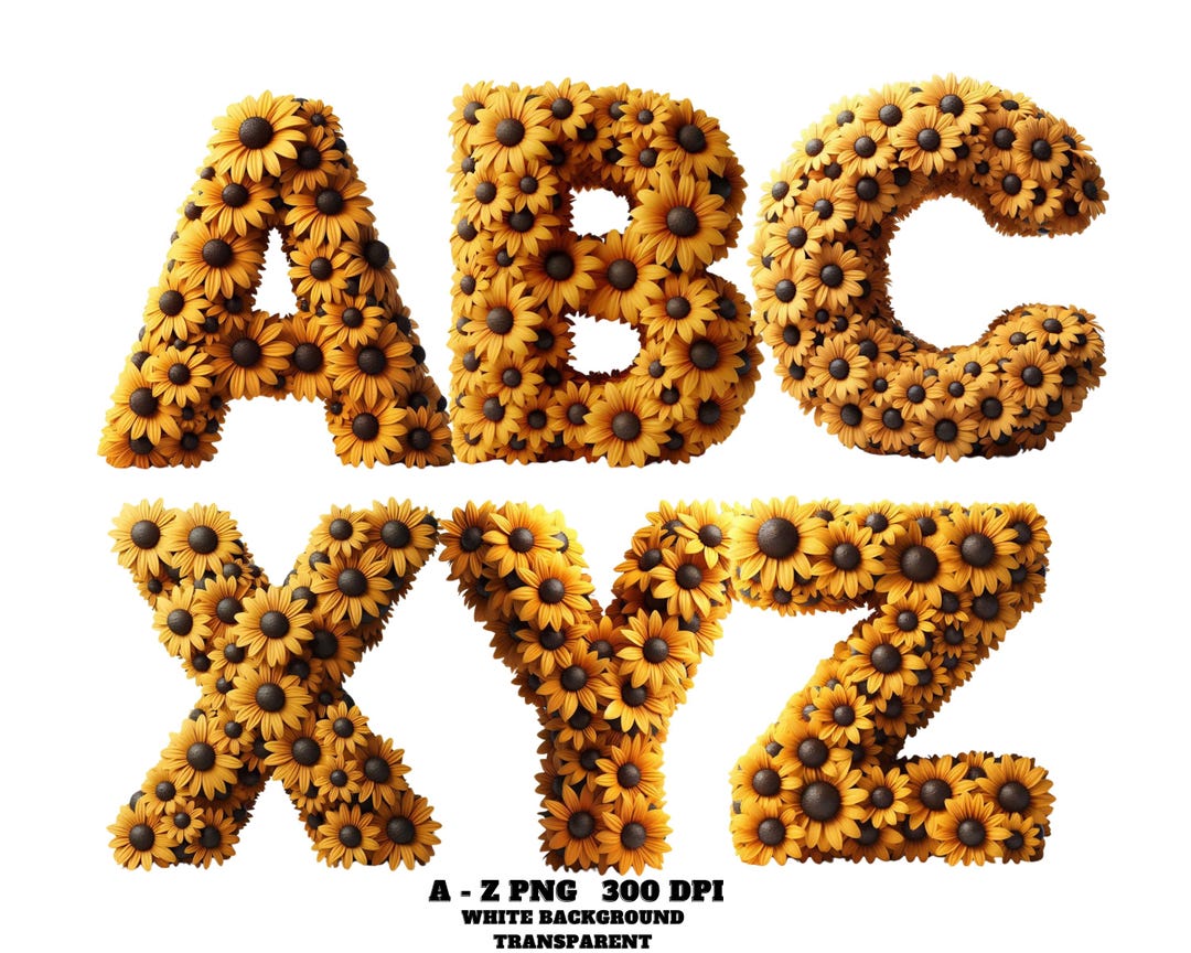 Floral Alphabet Clipart, Black-eyed Susan Alphabet Clipart A–Z, Yellow ...