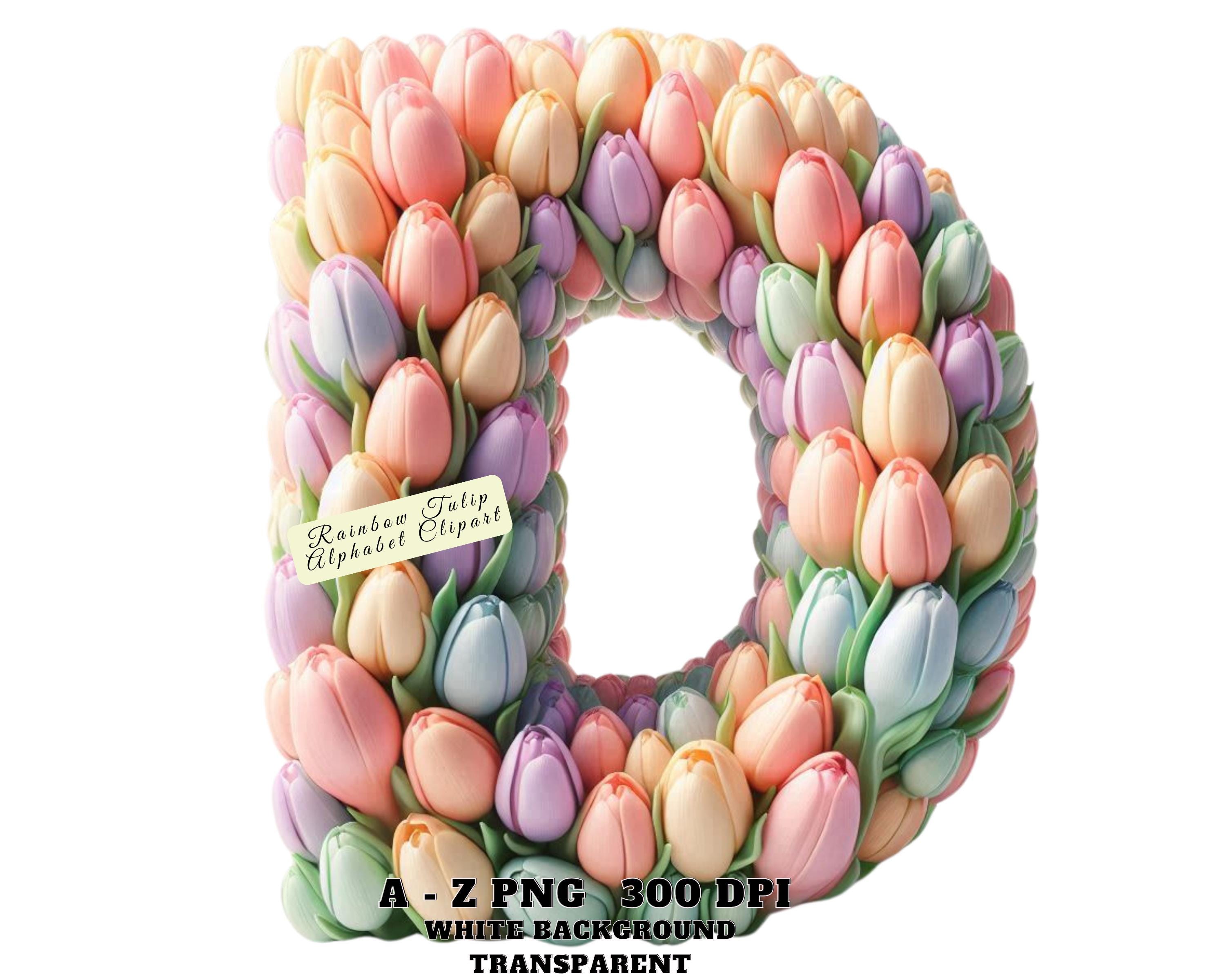 Floral Alphabet Clipart, Rainbow Tulip Alphabet Clipart, Watercolor ...